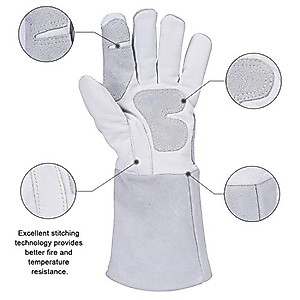 ANDELI Leather Forge Welding Gloves,With Kevlar Stitching,Mitts For Mig/Stick/Tig Welder/BBQ/Animal Handling (14 inch, Grey)