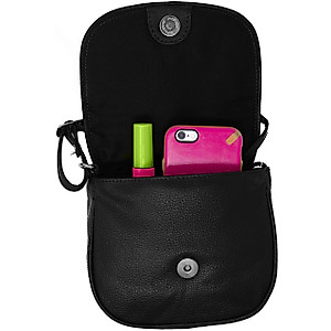 Genuine Cowhide Black Leather Crossbody Bag (5.5” X 7.5”) With Flap Closure