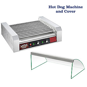 11 Roller Hot Dog Machine with Tempered Glass Cover – Countertop Hot Dog Roller Makes Up to 30 Hotdogs, Brats, or Sausages by Great Northern Popcorn