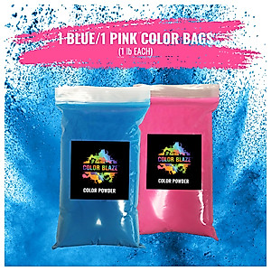 Color Blaze Baby Gender Reveal Powder - 1lb Blue & 1lb Pink Colored Power for Boy or Girl - For Car & Motorcycle Burnout, Color Toss, Photoshoot, and Festival - Pack of 2 Bags with 1 pound - Blue/Pink