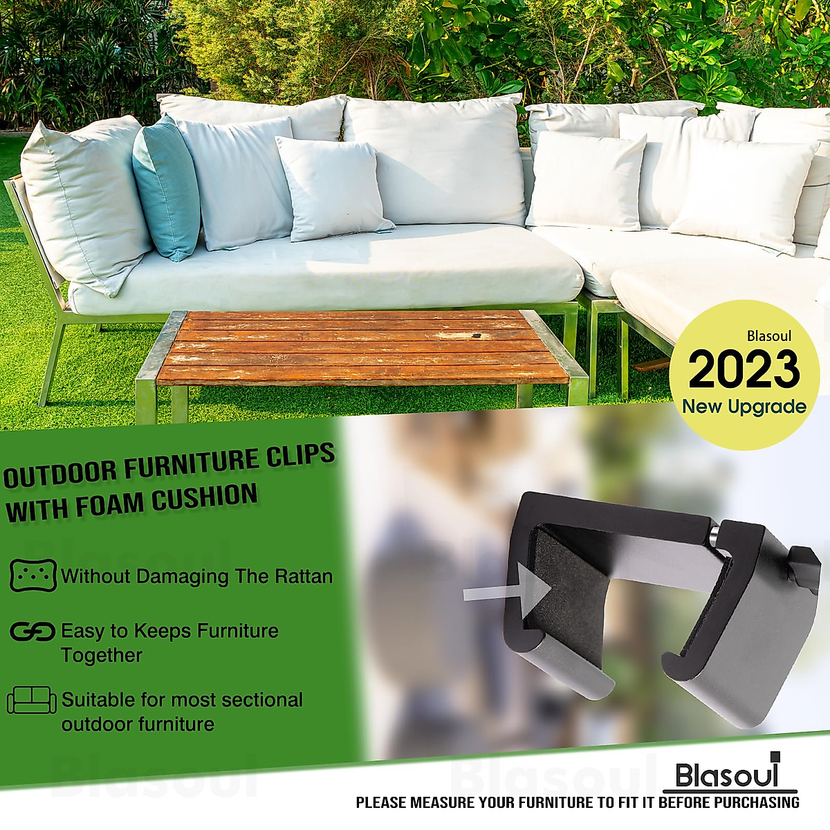 Blasoul Adjustable Sectional Couch Connectors(Suit for Tube Length 1-2.5in)4pcs Small Aluminum Alloy Patio Furniture Clips,H:1.37in*W:1.45in,Without Damaging Rattan and Easy to Keep Furniture Together