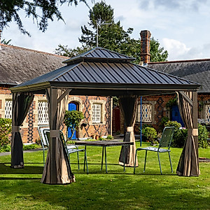 12' x 12' Hardtop Gazebo Outdoor Aluminum Gazebos Grill with Galvanized Steel Double Canopy for Patios Deck Backyard,Curtains&Netting by domi outdoor living