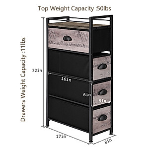 MOOACE Narrow Dresser Storage Tower with 4 Drawers, Slim Dresser Chest of Drawers, Vertical Small Fabric Dresser Standing, Wood Top Organizer for Bedroom, Bathroom & Laundry, Black/Greige