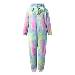 Aniywn Adult Fleece Onesie Pajamas for Women Tie Dye Print Costume Jumpsuit Romper Hoodie Jumpsuit Pajamas Homewear Pink