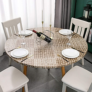 Hanming Covers for Tablecloth The Home Elastic Edged Flannel Backed Waterproof Vinyl Fitted Table Cover Large Round Woven, 36 - 44 Inch Round Table