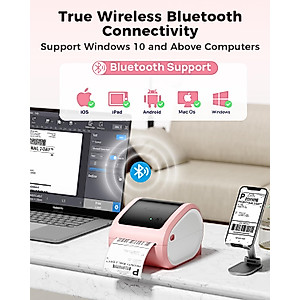 COLORWING Thermal Shipping Label Printer,D520 Bluetooth Thermal Label Printer for Small Business 4x6, Wireless Label Printer with A Label Bin Compatible with USPS,Amazon,Ebay,Etsy,Etc.(Pink)