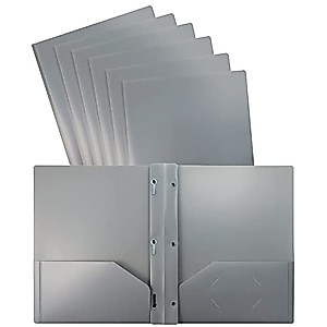 Better Office Products Gray Plastic 2 Pocket Folders with Prongs, 24 Pack, Heavyweight, Letter Size Poly Folders with 3 Metal Prongs Fastener Clips, Gray