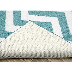 Garland Rug Large Chevron Area Rug, 5 by 7-Feet, Teal/White