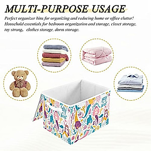 Kigai Salty But Sweet Mermaid Storage Baskets for Shelves Foldable Closet Basket Storage Bins with Lid for Clothes Home Office Toys Organizers