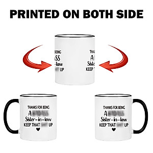 YHRJWN - Sister In law Gifts, Thanks For Being A Sister In Law Mug, Sisters Gifts from Sister, Mother's Day Gifts for Sister In Law, Funny Birthday Christmas Gifts for Sister Sis In Law 11 Oz White