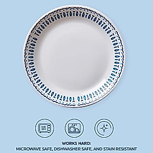 Corelle Everyday Expressions 4-Pc Salad Plates Set, Service for 4, Durable and Eco-Friendly 7-1/2-Inch Plates, Higher Rim Glass Lunch Plate Set, Microwave and Dishwasher Safe, Azure Medallion