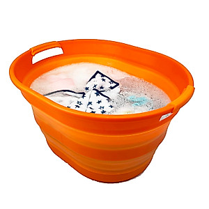 SAMMART 23L (6 Gallons) Collapsible Plastic Laundry Basket - Oval Tub/Basket - Foldable Storage Container/Organizer - Portable Washing Tub - Space Saving Laundry Hamper (Orange)