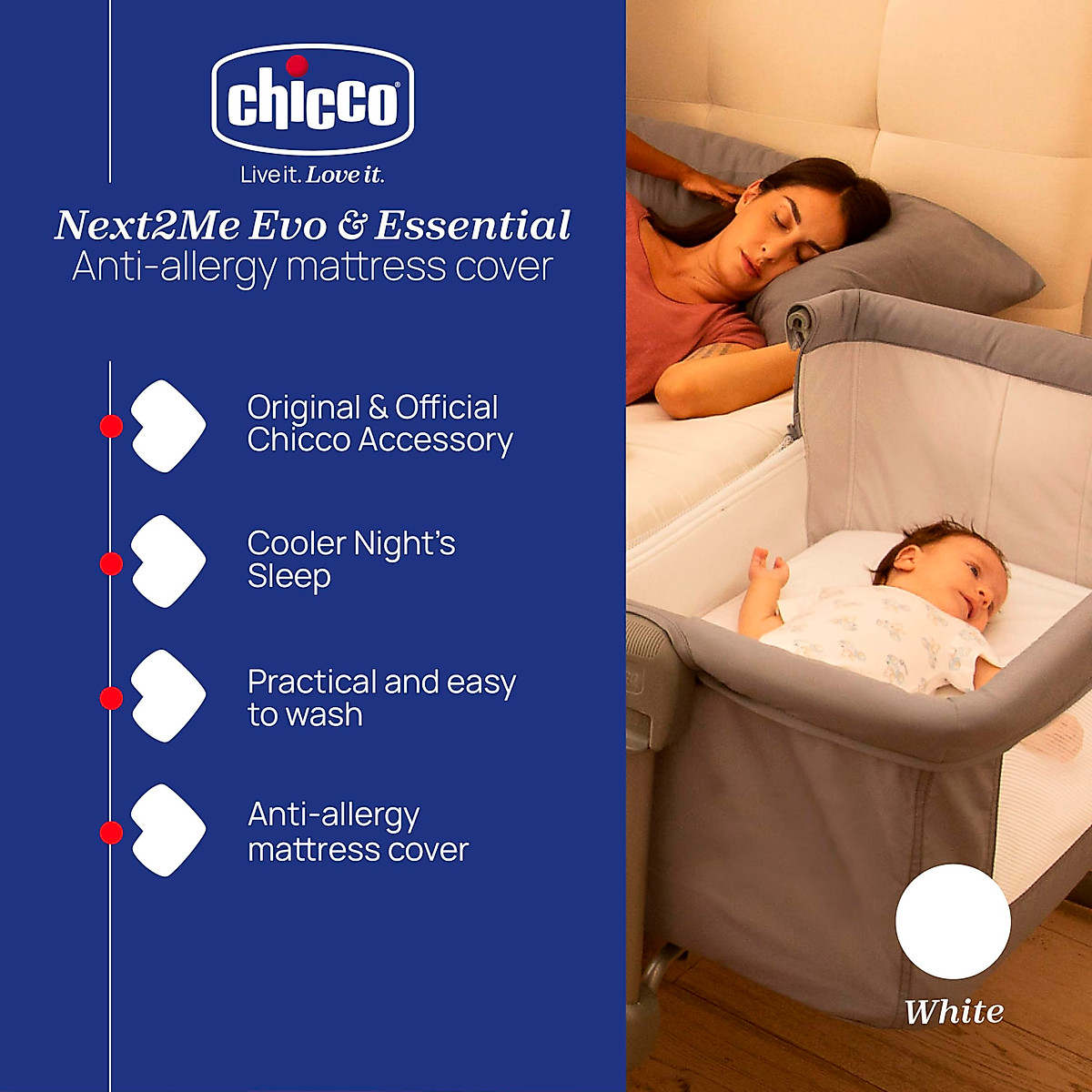 Chicco Next2Me Terry Mattress Protector, White | Protects & Covers Next2Me Mattress, Water Resistant, Machine Washable