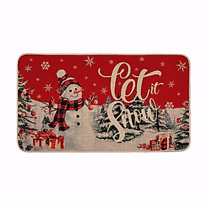 Voanos Christmas Snowman Let it Snow Doormat, Decor Low-Profile Floor Mat for Indoor Outdoor,Cute Christmas Door Mats for Front Door 17 x 30 Inch
