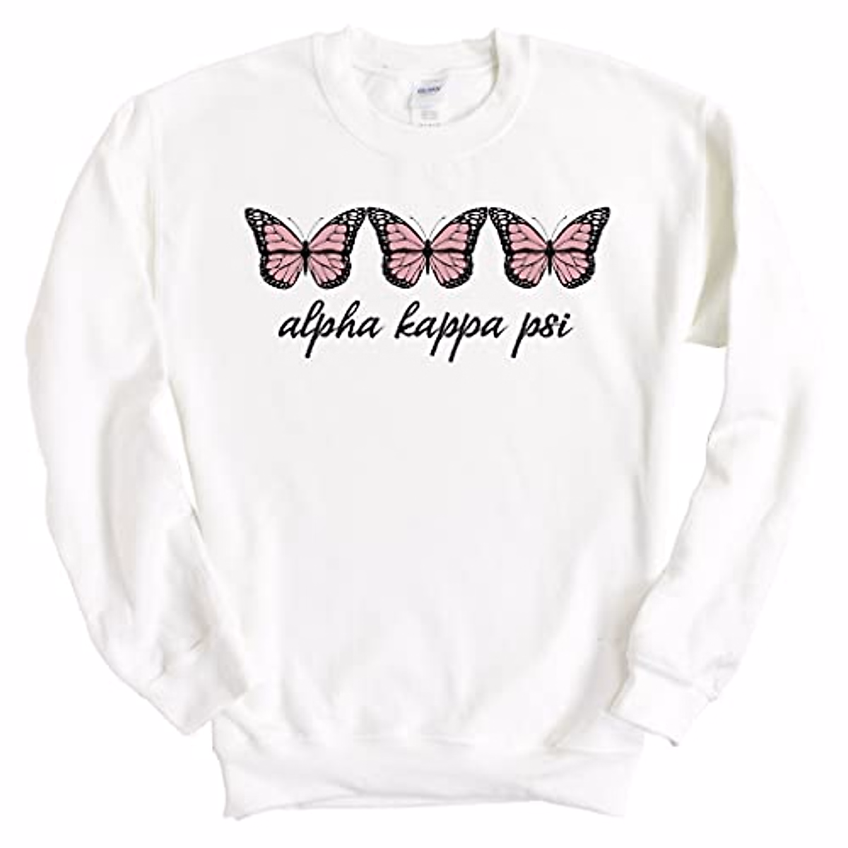 Alpha Kappa Psi Trendy Butterfly Sweatshirt - Fraternity Crewneck Sweatshirt White