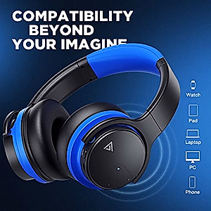 PurelySound E7 Active Noise Cancelling Headphones, Wireless Over Ear Bluetooth Headphones, 20H Playtime, Rich Deep Bass, Comfortable Memory Foam Ear Cups for Travel, Home Office - Black