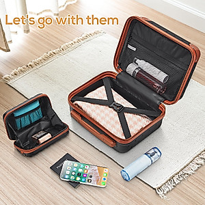 Joyway Carry on Luggage 20 Inch Suitcase Set 3 Piece with Spinner Wheels,Hardside Carry on suitcase 22x14x9 Airline Approved with Combination Lock(20-Inch, Black Brown)