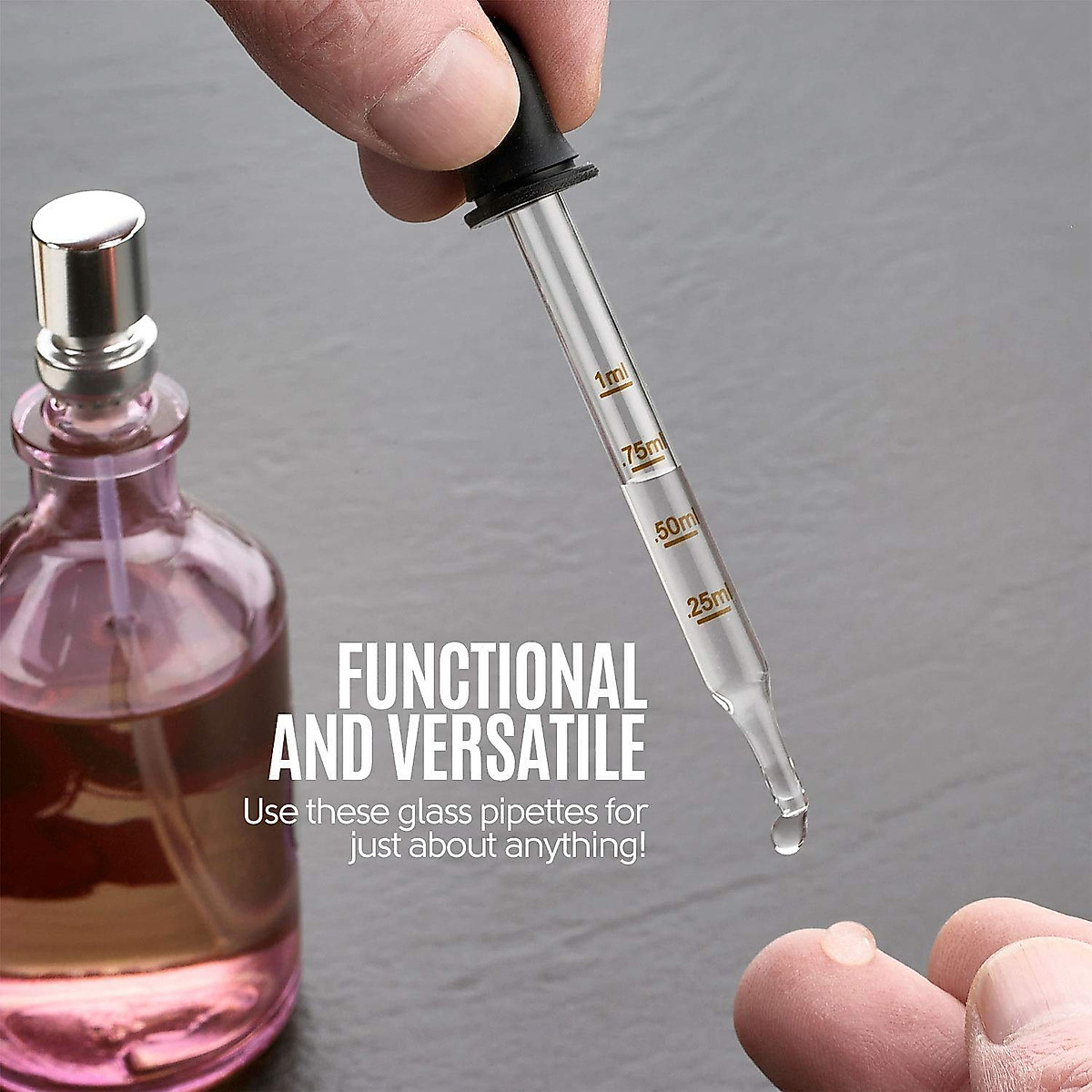 Eye Dropper - 6-Pack, Bent & Straight Tip Calibrated Glass Medicine Droppers for Essential Oils | Pipette Dropper for Accurate Easy Dose & Measurement (1mL Capacity)