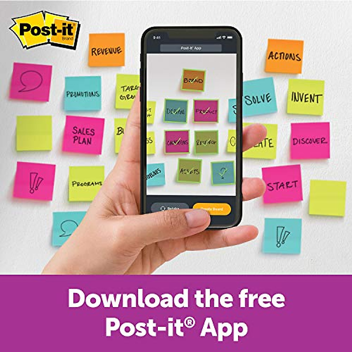 Post-it Super Sticky Notes, 3x3 in, 6 Pads, 2X the Sticking Power, Canary Yellow (654-6SSCY)