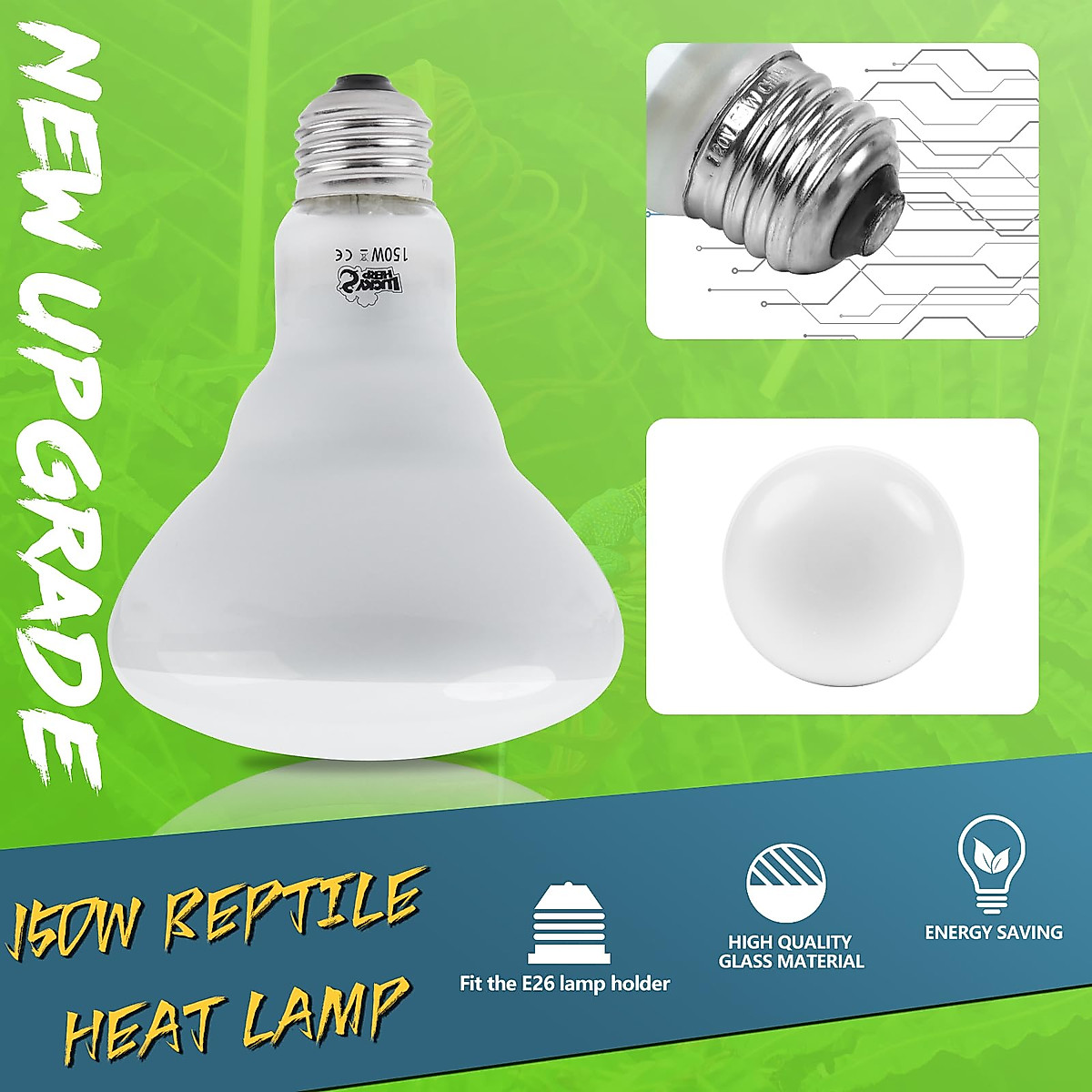 LUCKY HERP Heat Lamp Bulbs - 150W Reptile Heat Lamp 1 Pack, Daylight Basking Heat Lamp Bulbs for Reptile, UVA Heat Light Bulb for Reptiles, Amphibians, Bearded Dragons, Lizards, Turtles, Chickens
