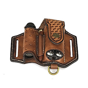 Tourbon Men's EDC Leather Pouch for Belt Multitool Sheath Folding Knife Pocket Tool Organizer with Flashlight Holster Carrier