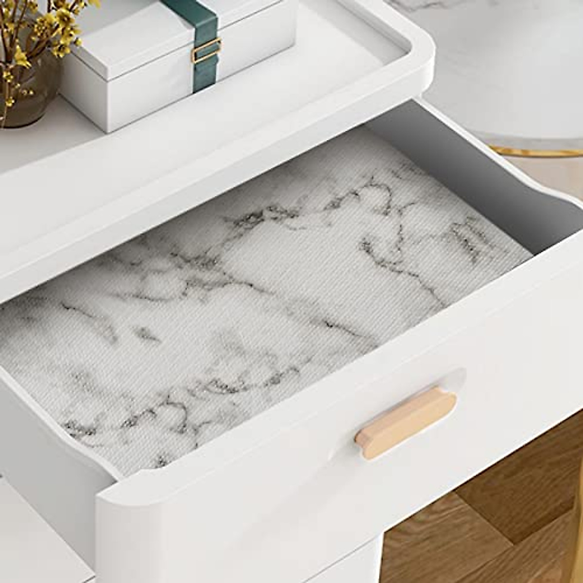 Drawer and Shelf Liners for Kitchen Cabinets Non Slip Marble Shelf Paper Non-Adhesive Strong Grip Cabinet Liners for Shelves Waterproof Drawer Liners for Bedroom Dresser, Cupboard, Desk, Easy to Clean