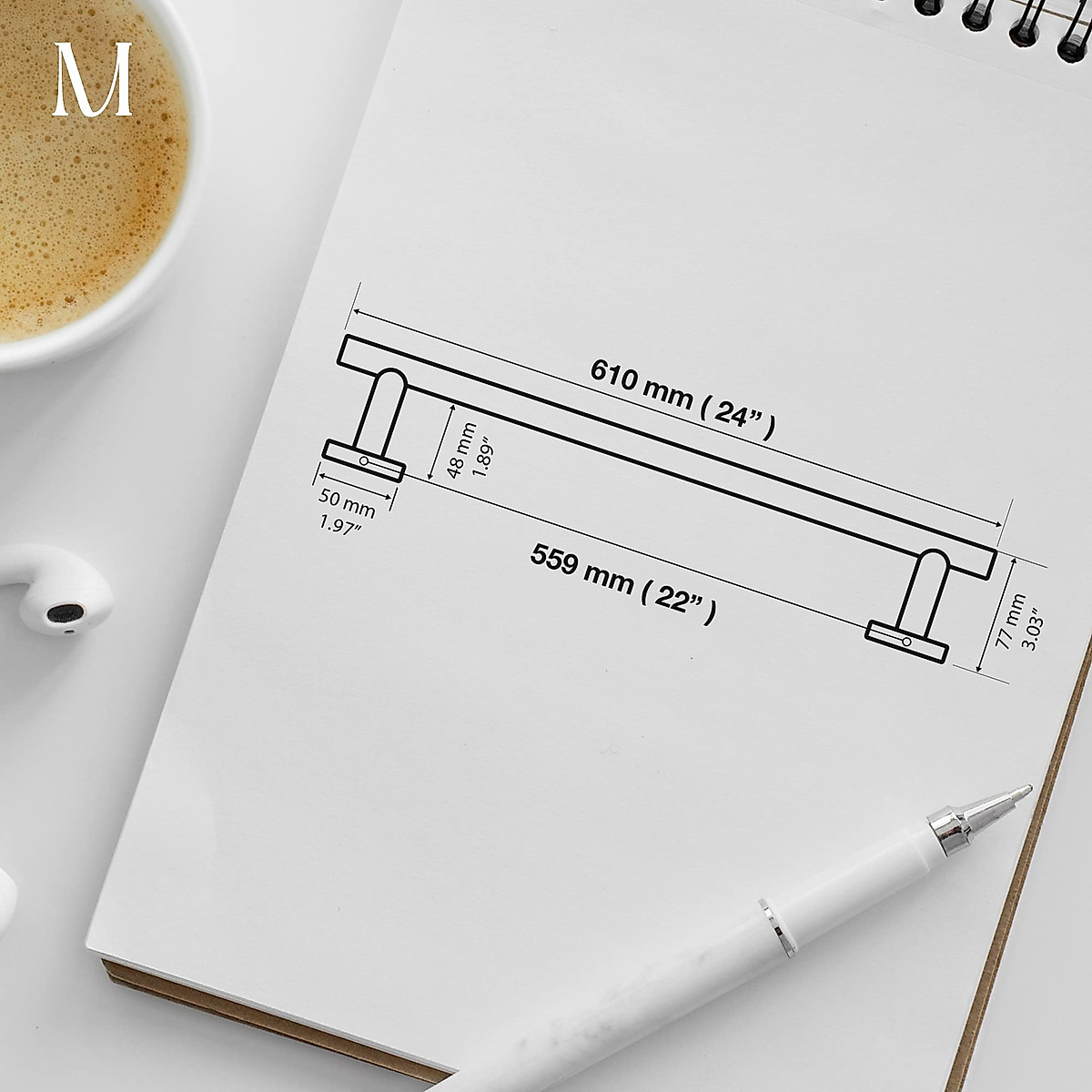 Marmolux Acc - Matte Black Towel Bar - 24 inch Bathroom Towel Holder - Heavy Duty Stainless Steel SUS 304 Bar - Wall Mounted Towel Rack Storage Set - Ideal for Bathroom & Kitchen. - Hand Towel Holder