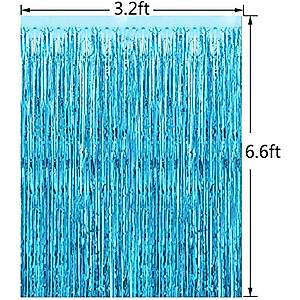 3 Packs 3.2ft x 6.6ft Light Blue Metallic Tinsel Foil Fringe Curtains Photo Booth Props for Birthday Wedding Engagement Bridal Shower Baby Shower Bachelorette Holiday Celebration Party Decorations