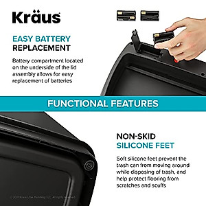 Kraus KTCS-10MB GarbagePro Rectangular 13 Gallon Hands-Free Motion Sensor Trash Can Battery Operated in Matte Black Finish with SoftShut Touchless Lid