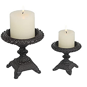Vixdonos Rustic Pillar Candle Holders Set of 2 Farmhouse Iron Candlestick Holder Garden Decorative Candle Stand Fits for 2 Inches,3 Inches Pillar Candles