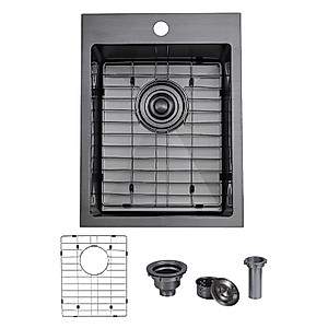 SHACO 15x20 Inch Black Drop In Bar Sink, 15 Inch Top Mount RV Kitchen Sink, 16 Gauge Stainless Steel Sink for Small Kitchen Wet Bar Prep RV Yard Office Laundry with Dish Grid & Drain, Gunmetal Black