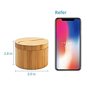 Bamboo Salt Cellar with Mini Spoon by HTB, Kitchen Salt Box with Swivel Magnetic Closure Lid, Round Salt Container to Storage Pepper Spice Bath Salt Sea Salt