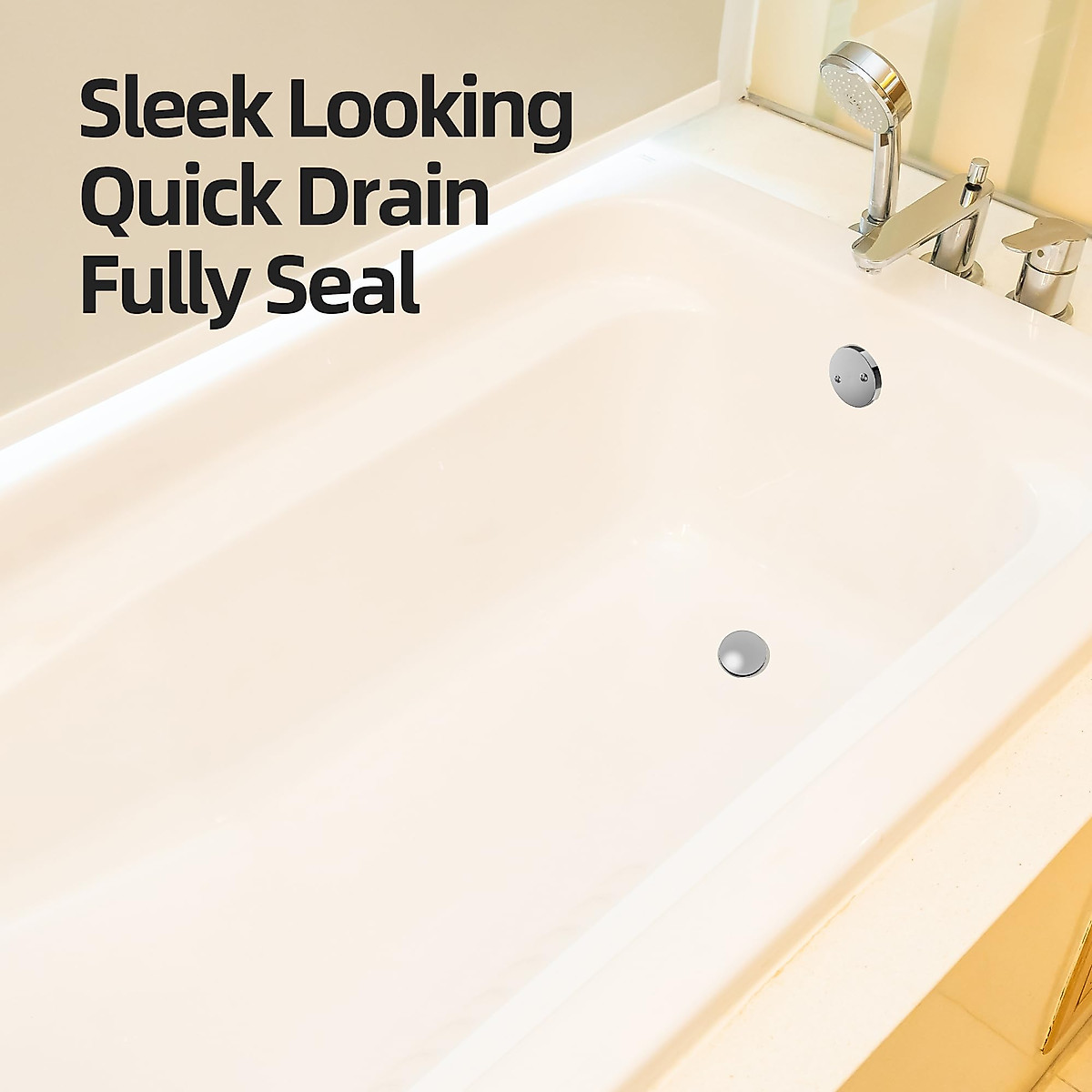 Sogmeter Chrome Plated Tub Drain Kit with Hair Catcher, Premium Brass Mushroom Tip-Toe Bathroom Tub Drain Replacement and 2-Hole Overflow Faceplate, 11.5/16 UNC Bathtub Drain Stopper Assembly