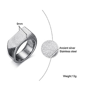 MYNENEY Stainless Steel Square Shape Signet Style Classical Simple Plain Wedding Engagement Statement Ring (Arrow Retro, 11)