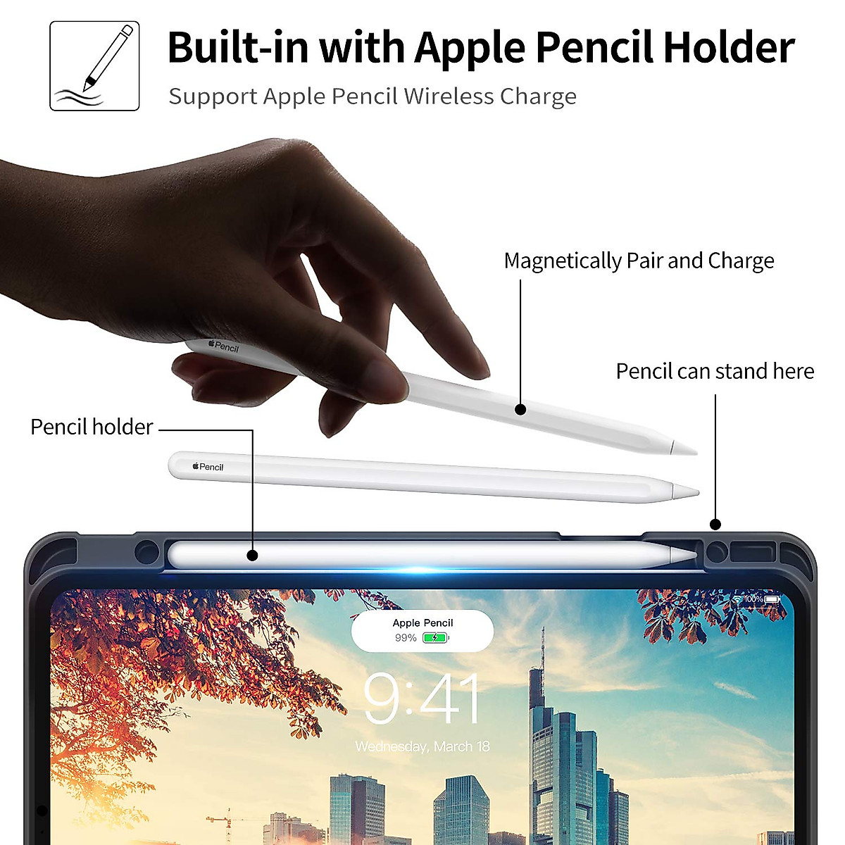 HOLIMET iPad Pro 12.9 Case 6th/5th/4th/3rd Generation Case New 2022 2021 2020 2018 with Pencil Holder Pocket Strap Folio Stand Cover Soft TPU Back Shockproof, Auto Sleep/Wake,Vegan Leather