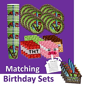 Mining Pixel World Birthday Party Invitations & Envelopes (20 Count)