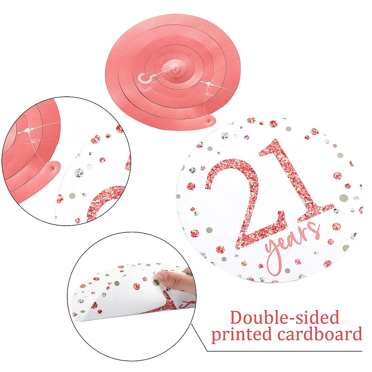 Birthday Party Decorations, Birthday Party Rose Gold Hanging Swirls Ceiling Decorations Shiny Foil Swirls for Birthday Decorations Supplies 30 Count (21 Style)