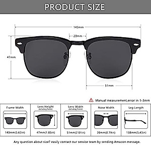 SUNGAIT Classic Half Frame Retro Sunglasses with Polarized Lens (Black Frame Gray Lens)