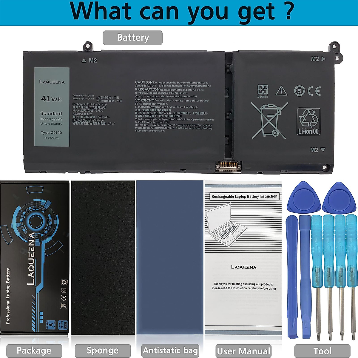 LAQUEENA G91J0 Laptop Battery Compatible with Dell Latitude 3320 3330 3420 3520 Inspiron 3510 3511 3515 3520 3525 3530 5320 5330 5410 5415 5418 5518 5430 5435 7415 7420 2-in-1 Vostro 5625 5620