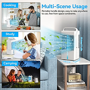 Portable Air Conditioners, 900ml Cooling Fan Evaporative Air Cooler Small Portable AC with 3 Speeds, 2 Mist, 7 Colors LED Light & 2/4H Timer, Personal Mini Air Conditioner for Room Bedroom Office Desk