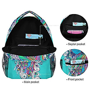 Colorful Peacock Blue School Backpack Bookbag for Boys Girls Teens Casual Travel Bag Computer Laptop Daypack