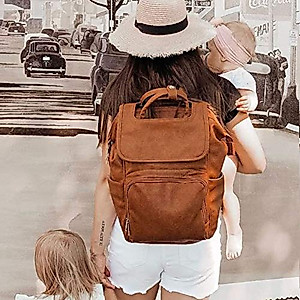 Solim Leather Diaper Bag Backpack Travel Essentials Baby Tote with Changing Pad Pacifier Case 15 Pockets Multi-functional Baby Diaper Bag Backpack Brown