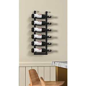 VintageView Le Rustique 6 Bottle Wall Mounted Wine Rack Stylish Modern Wine Storage with Label Forward Design (Matte Black, Set of 1)