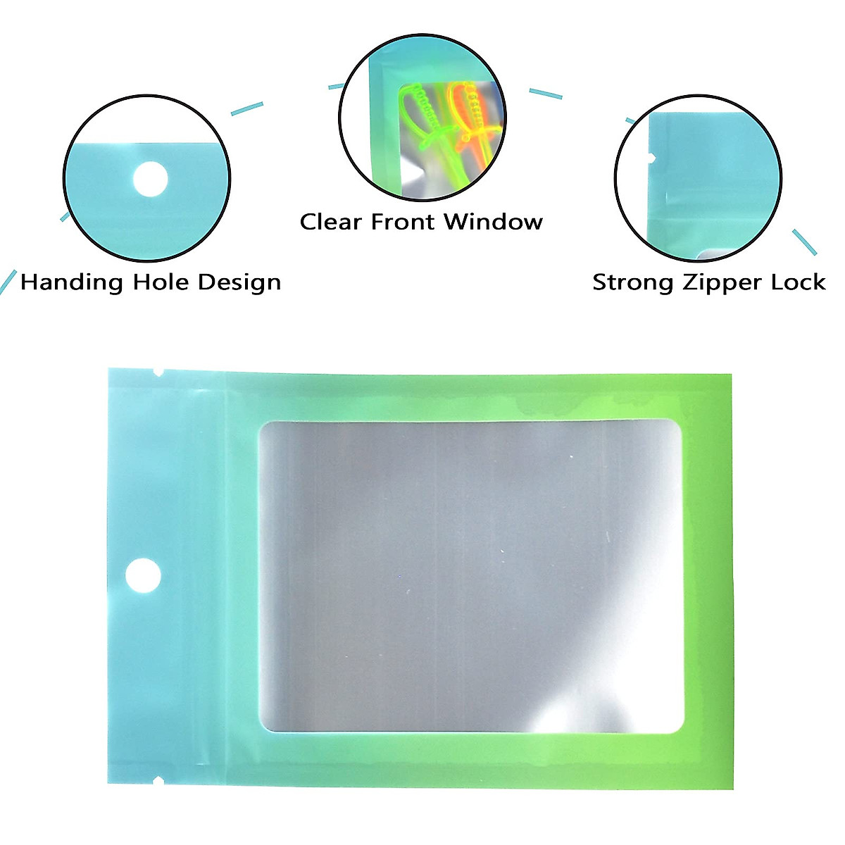 ODDIER 100pcs Foil Mylar Resealable Zipper Bag,5 Size Holographic Bags Slider Seal Technology Freezer Grip Food Containers Organization，Reusable Bags for Packaging Products