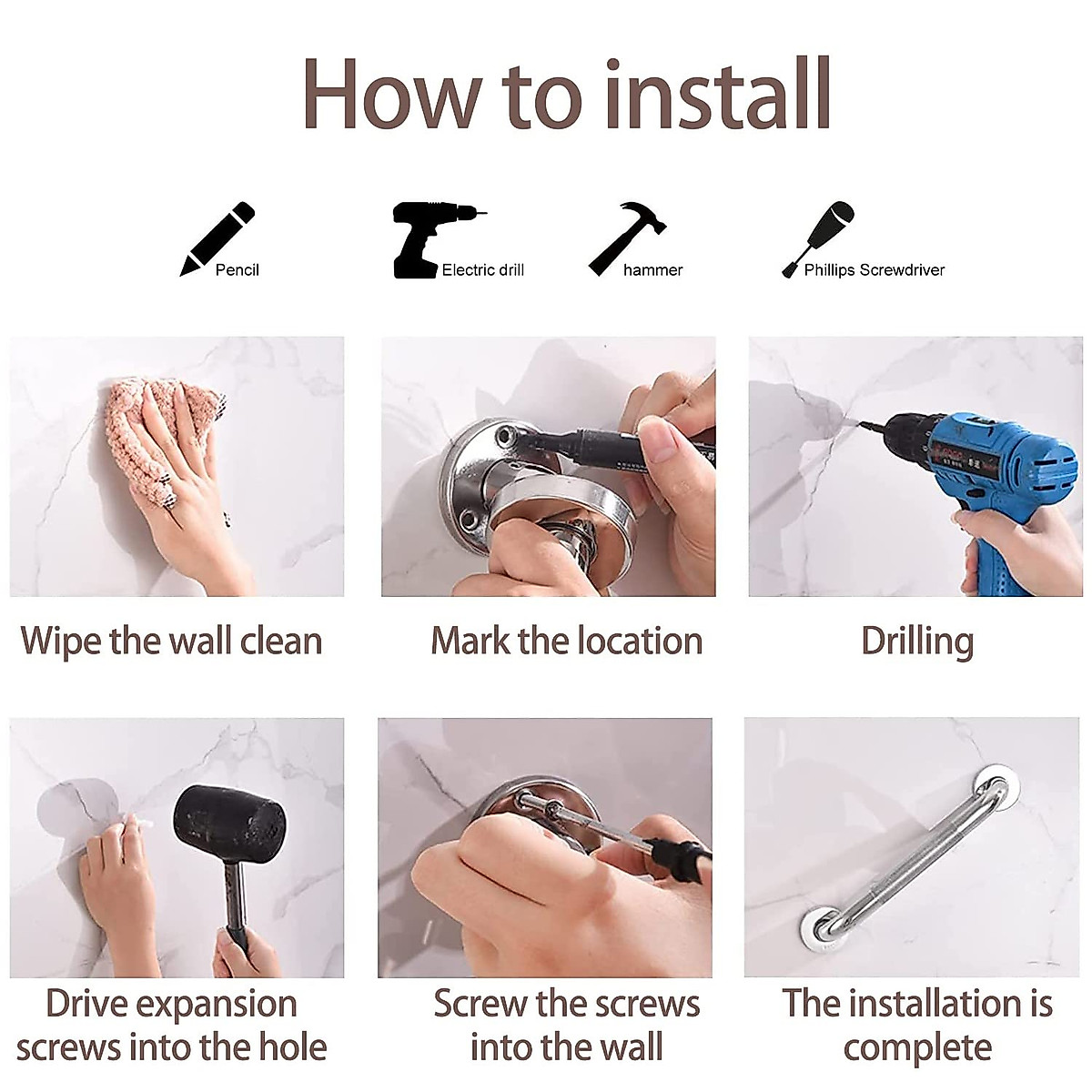 Armiika Grab Bar for Shower,Shower Grab Bars for Seniors and Handicaps, Shower Handle for Bathtubs and Showers