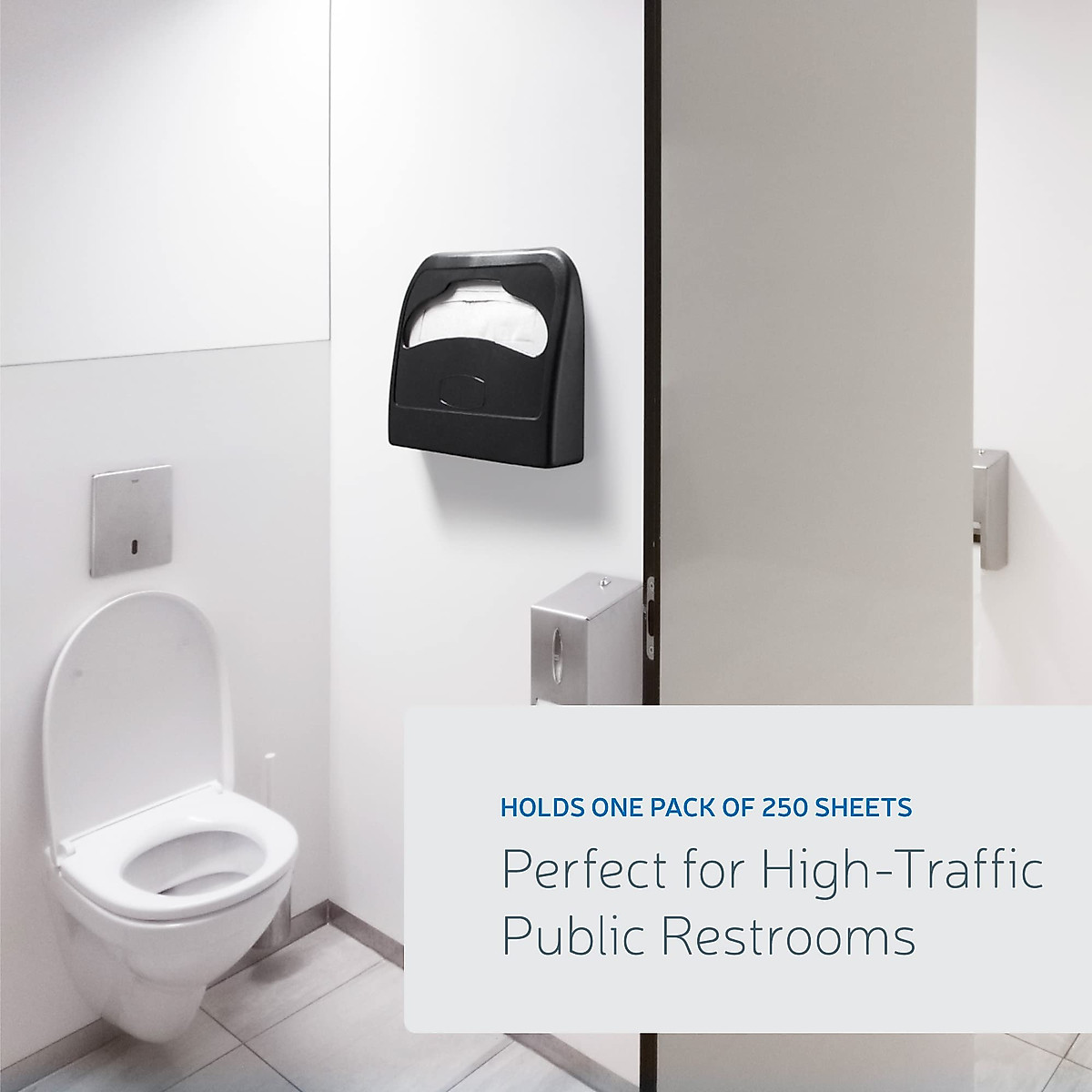 EZbrnd Wall Mount Half-Fold Toilet Seat Cover Dispenser for Commercial/Washroom/Office, Seat Cover Paper Sold Separately, Black, 3100B-EZ