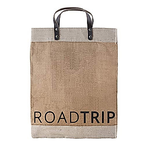 Santa Barbara Design Studio Road Trip Travel Tote, Boho Reusable Grocery Bag with Leather Handle, Purse for Beach or Picnic, Burlap Gift Bags, 13 x 18 Inches