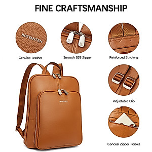 BOSTANTEN Genuine Leather Backpack Purse for Women Casual College Travel Bags Brown