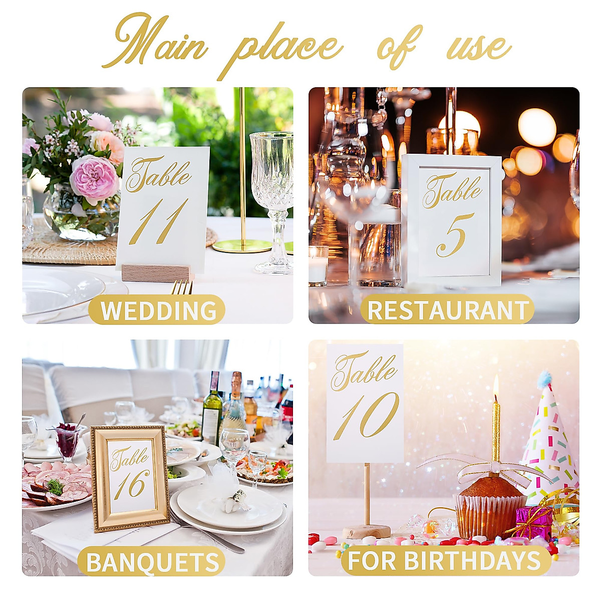 Generic Wedding Table Numbers 1-20| Gold Table Numbers for Party, Centerpiece, Wedding Reception, Birthday, Anniversry - Elegant Seating Chart Display Cards for Table Number Holders