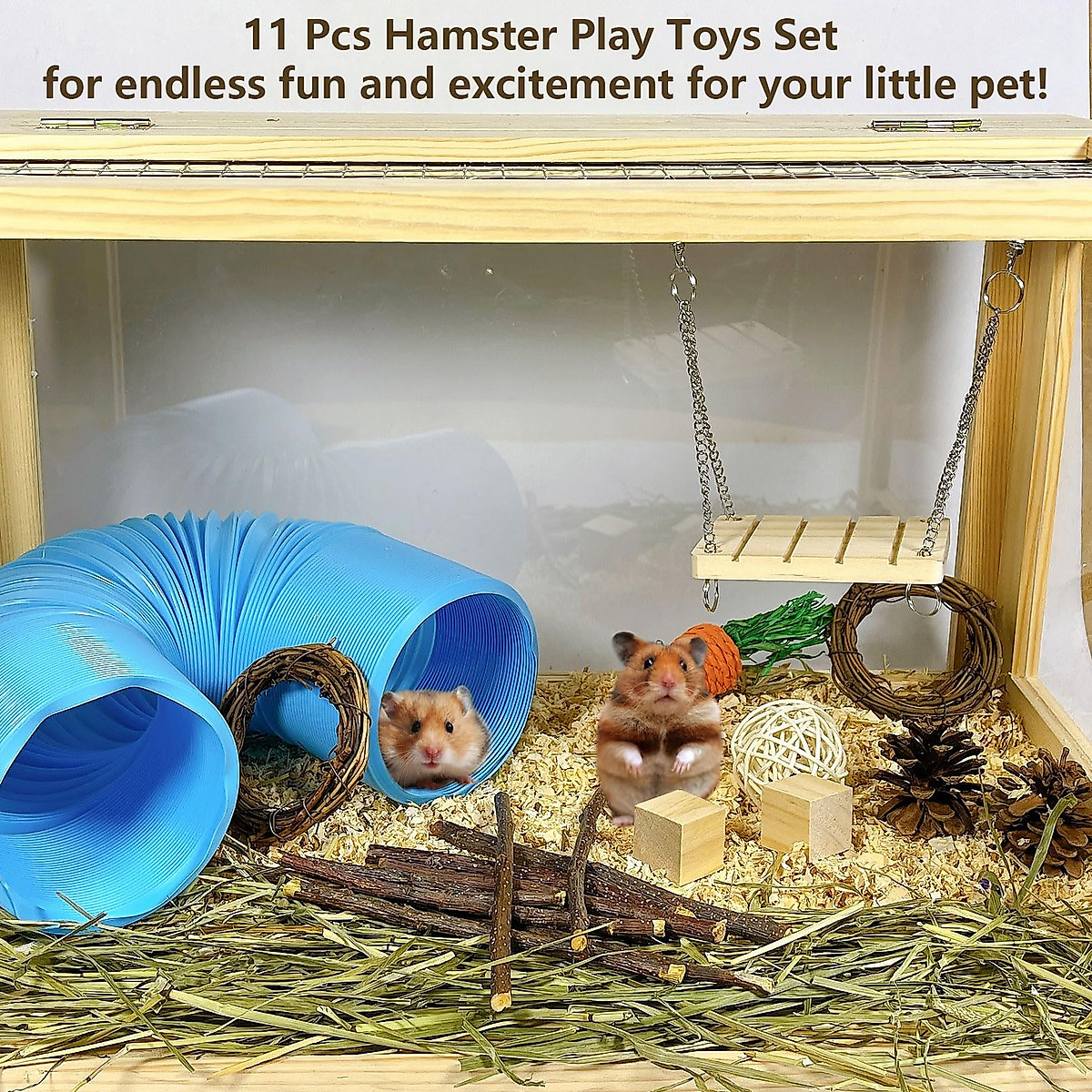kathson Hamster Tunnels,Pet Plastic Tube,Guinea Pig Foldable Exercising Training Hide Tunnel,with Fun Chinchillas Chew Toys for Gerbils Ferrets Rats Mice and Other Small Animals (Blue)